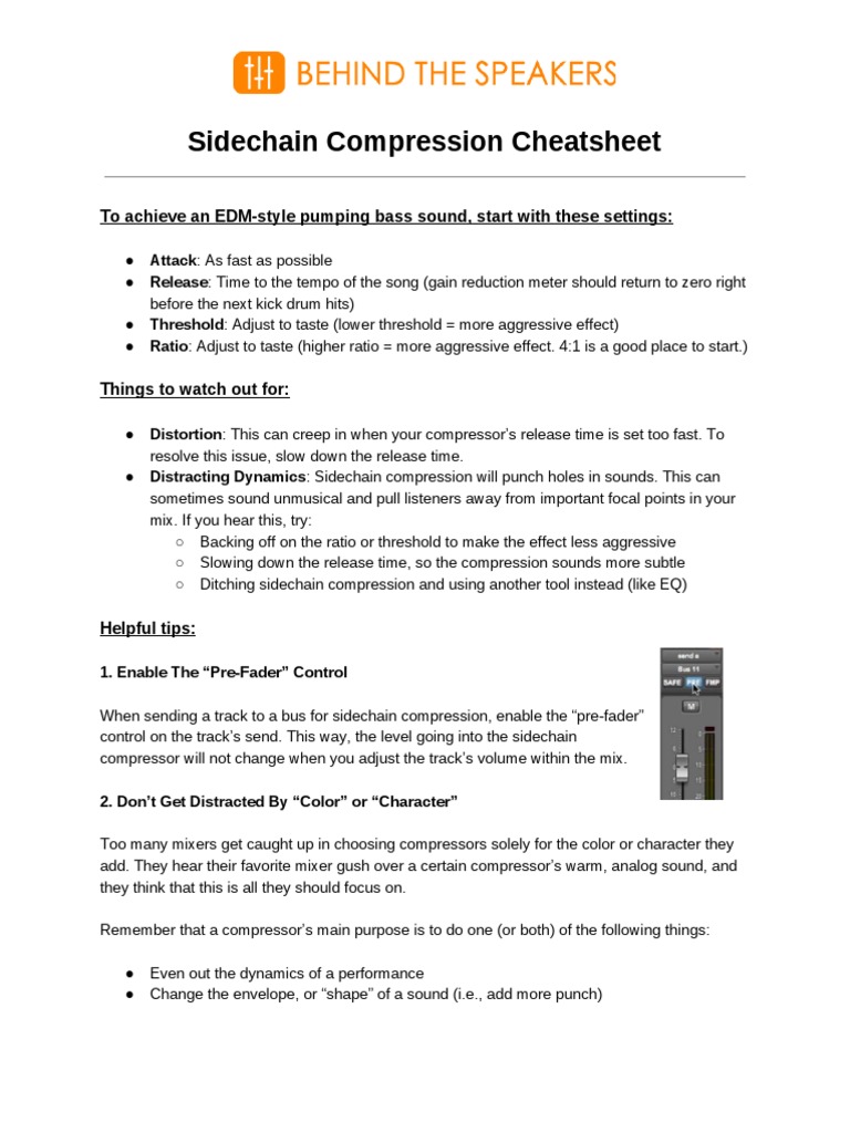 Sidechain Compression Cheatsheet | PDF | Sound Recording | Audio Electronics