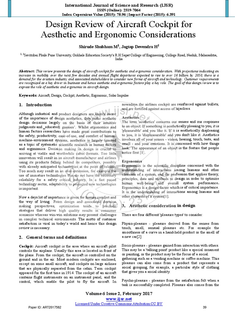 Design Review of Aircraft Cockpit For Aesthetic and Ergonomic ...