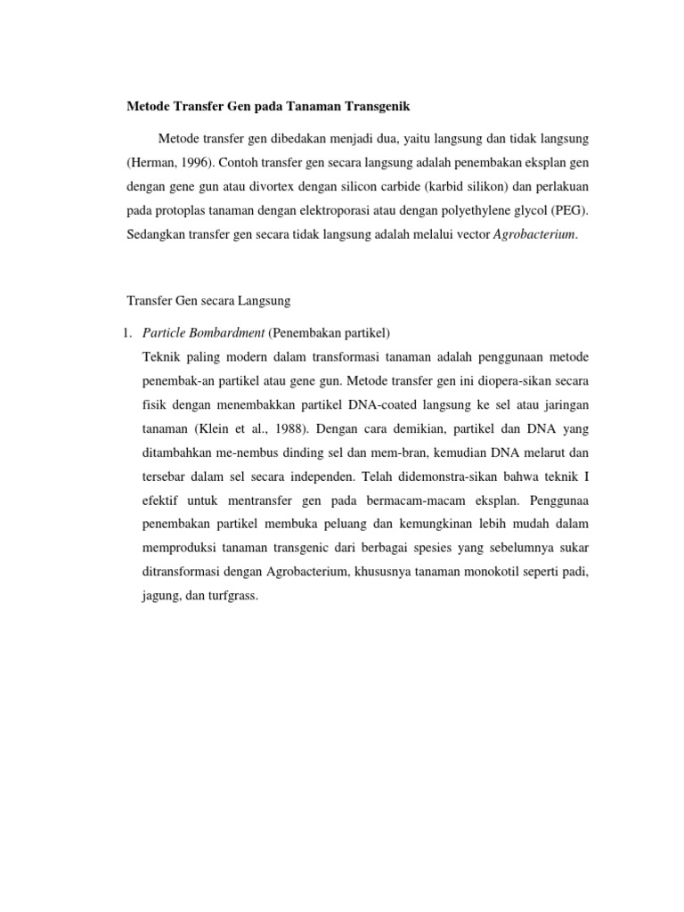 Metode Transfer Gen Pada Tanaman Transgenik | PDF