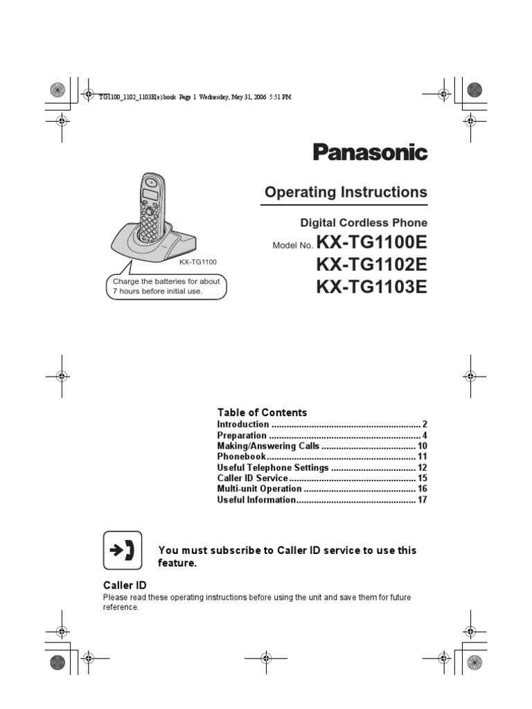 Panasonic-cordless User Manual | Telephone | Battery Charger
