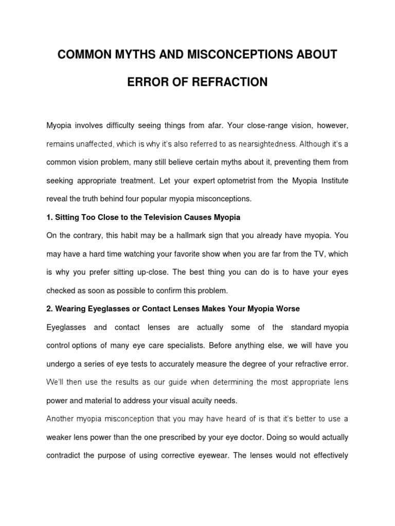 Common Myths and Misconceptions About Error of Refraction | PDF ...
