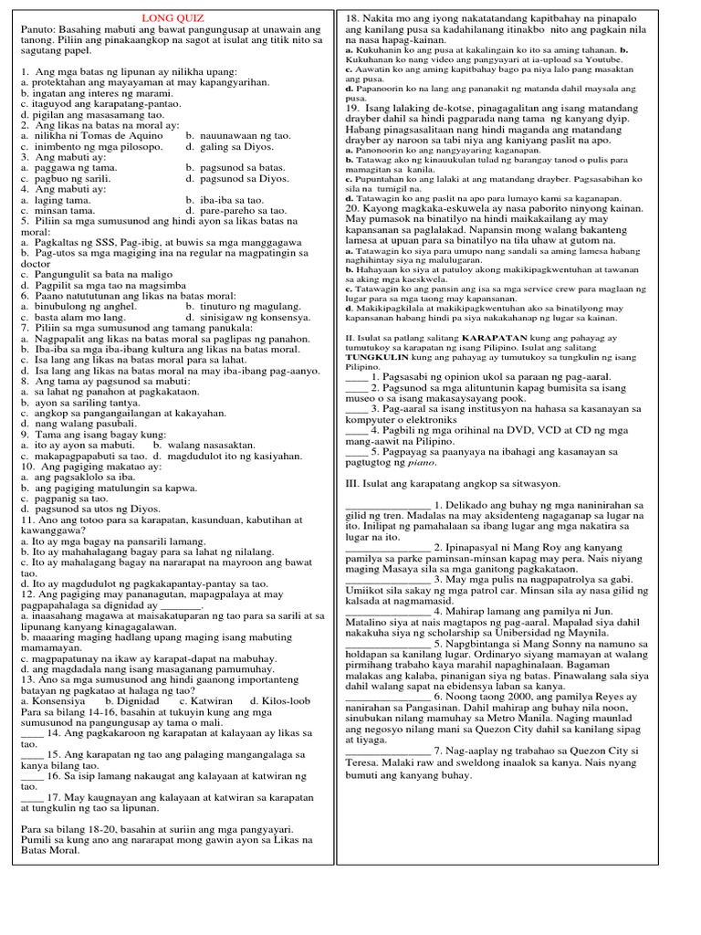 Long Quiz Esp 9 | PDF