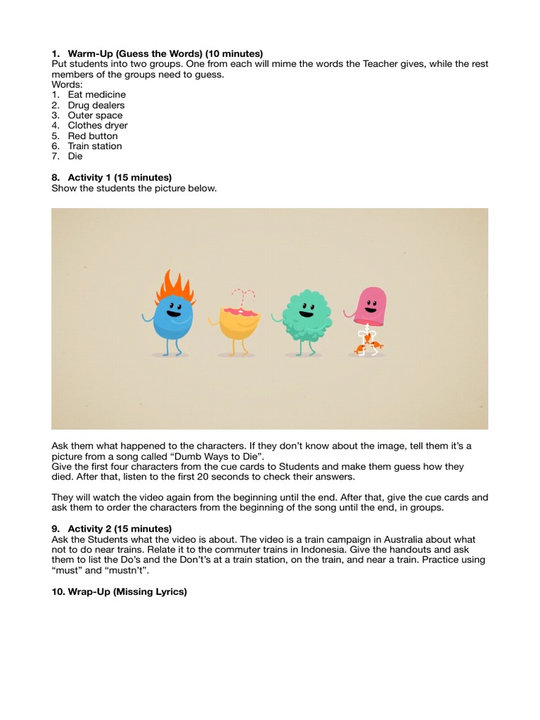 [ESL Lesson Plan] Dumb Ways to Die