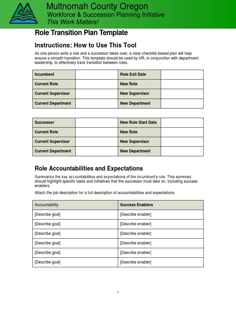 Role Transition Plan Template: Instructions: How To Use This Tool | PDF ...