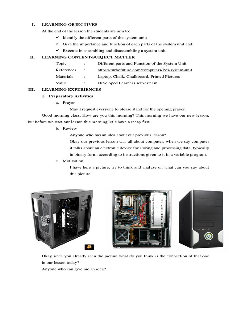 Semi Detailed Lesson Plan For Computer Systems Servicing | PDF | Hard ...