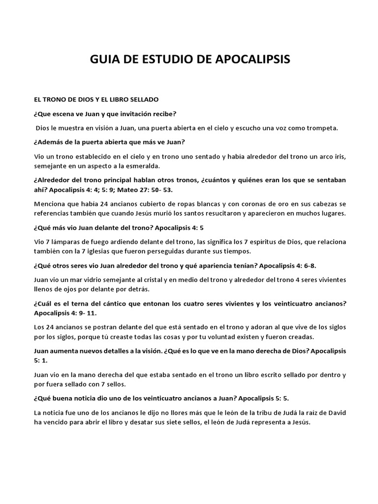 Guia De Estudio De Apocalipsis Pdf Libro De Revelación Cordero De