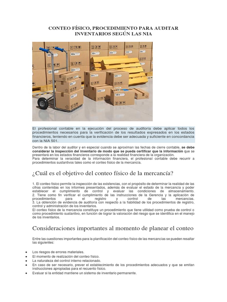 Conteo Físico, Procedimiento para Auditar Inventarios Según Las NIA ...