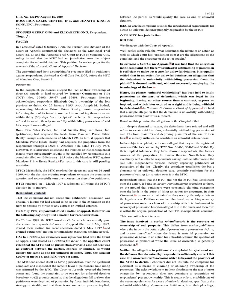 Orders of The MTC and RTC Were Set Aside.: Comment | PDF | Appeal ...