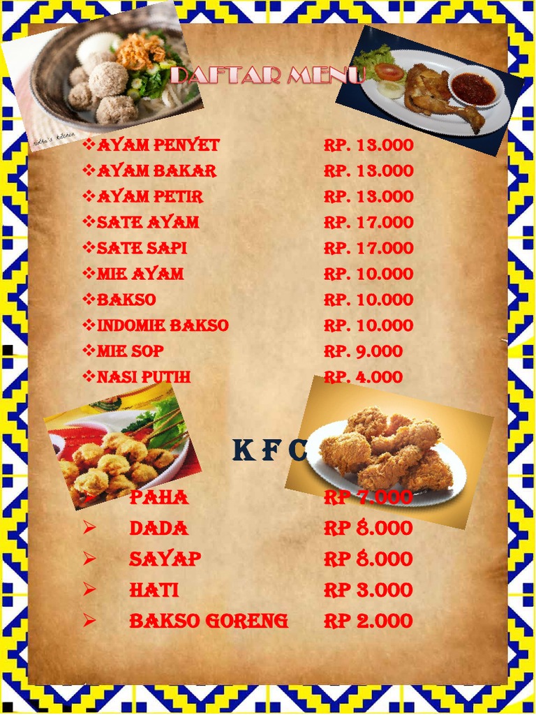 Daftar Menu Makanan Ms Word | PDF