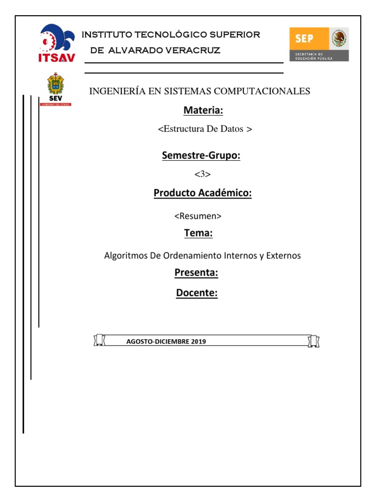 Algoritmos De Ordenamiento Internos Y Externos Pdf Algoritmos Estructura De Datos De Matriz