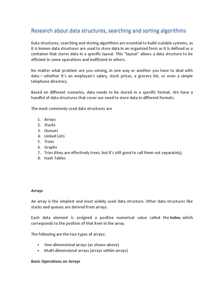 Research About Data Structures Searching And Sorting Algorithms Pdf Array Data Structure 2221