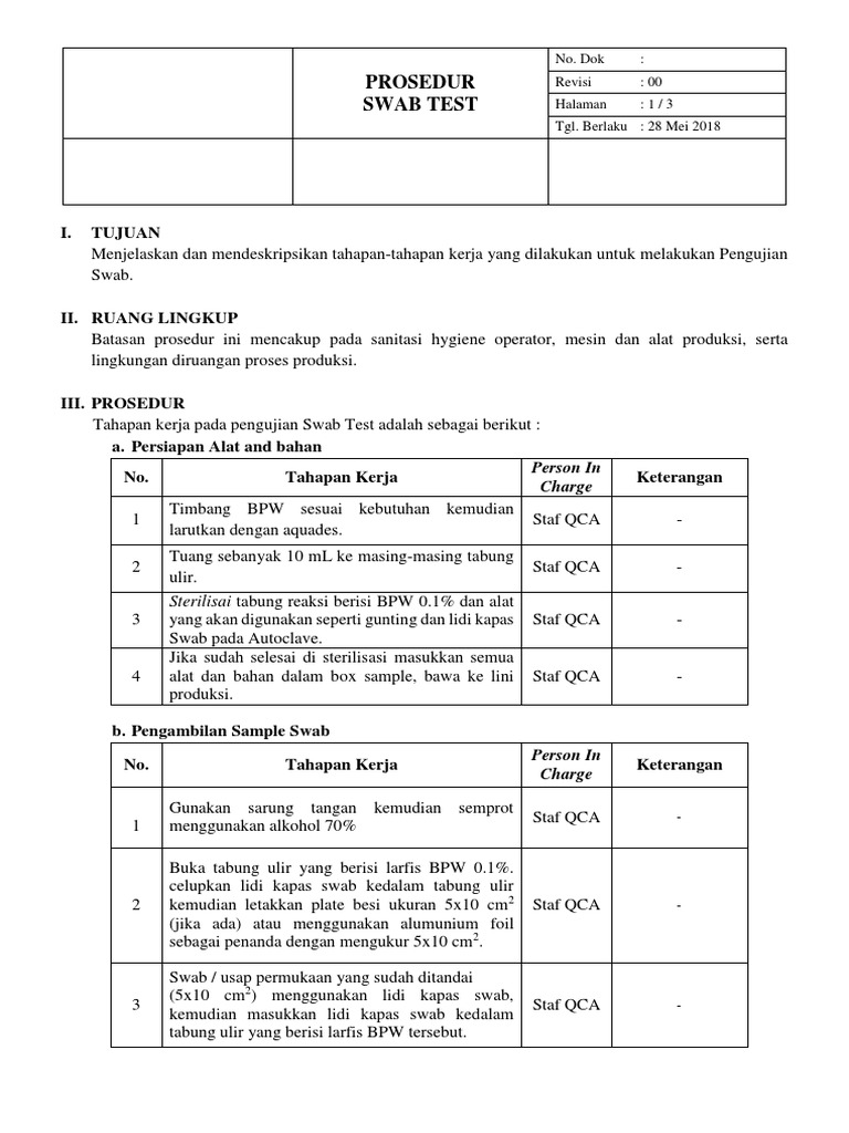 Prosedur Swab Test | PDF