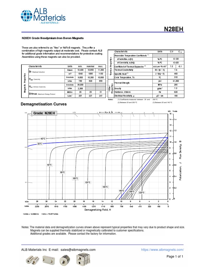N28EH Grade Neodymium Magnets Data | PDF | Chemical Product Engineering ...