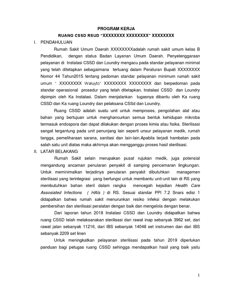 PROGRAM KERJA CSSD 2019 XXXX | PDF