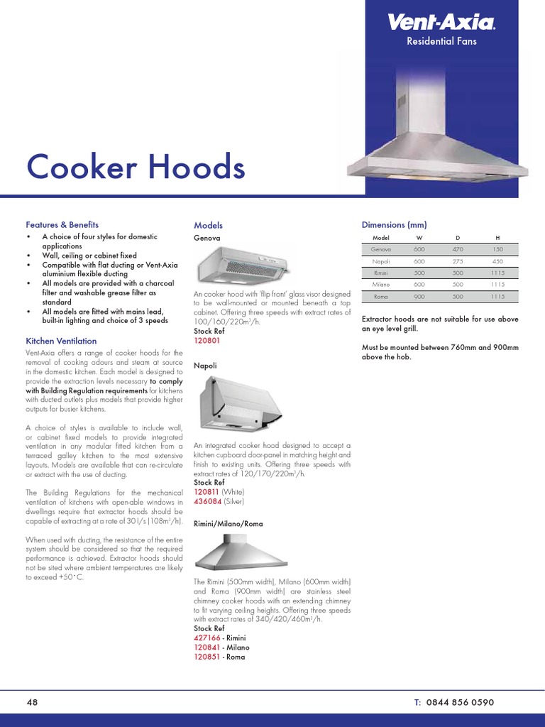 Cooker Hoods: Features & Benefits Models Dimensions (MM) | PDF ...