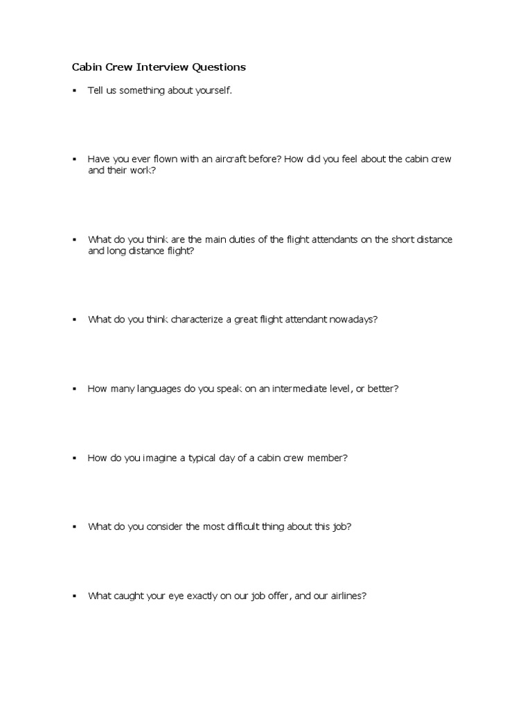 Cabin Crew Interview Questions | PDF