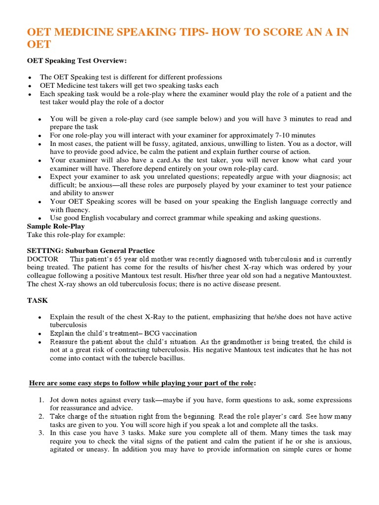 Oet Medicine Speaking Tips-How To Score An A In OET | Tuberculosis ...