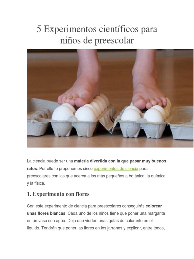 5 Experimentos Científicos para Niños de Preescolar | PDF | Huevo como ...