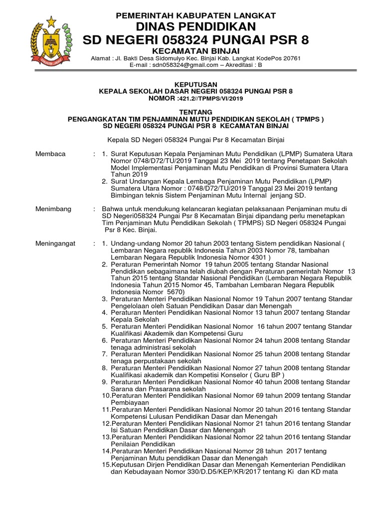 Contoh SK Tim PMP Sekolah | PDF