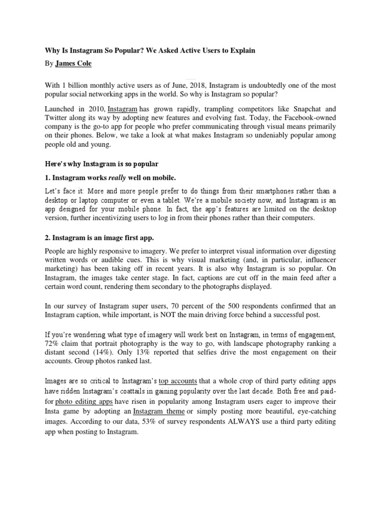 Reasons Behind Instagram's Popularity | PDF | Mobile App | Digital ...