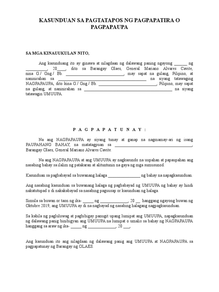 Kasunduan-Sa-Pagpapaupa Huling Pagtira | PDF