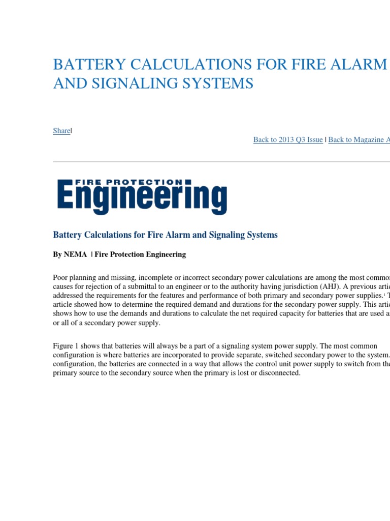 Battery Calculations For Fire Alarm and Signaling Systems | PDF | Telephone | Power Supply