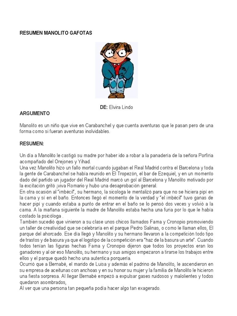 Resumen de Manolito Gafotas | PDF