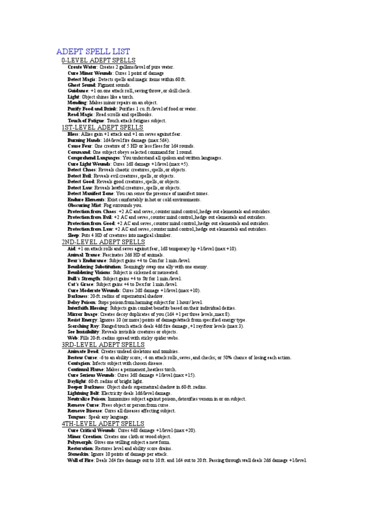 The Spell Lists D&D 3.5 | PDF