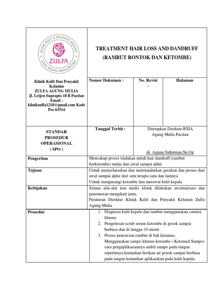 Sop Treatment Dandruff and Hair Loss | PDF