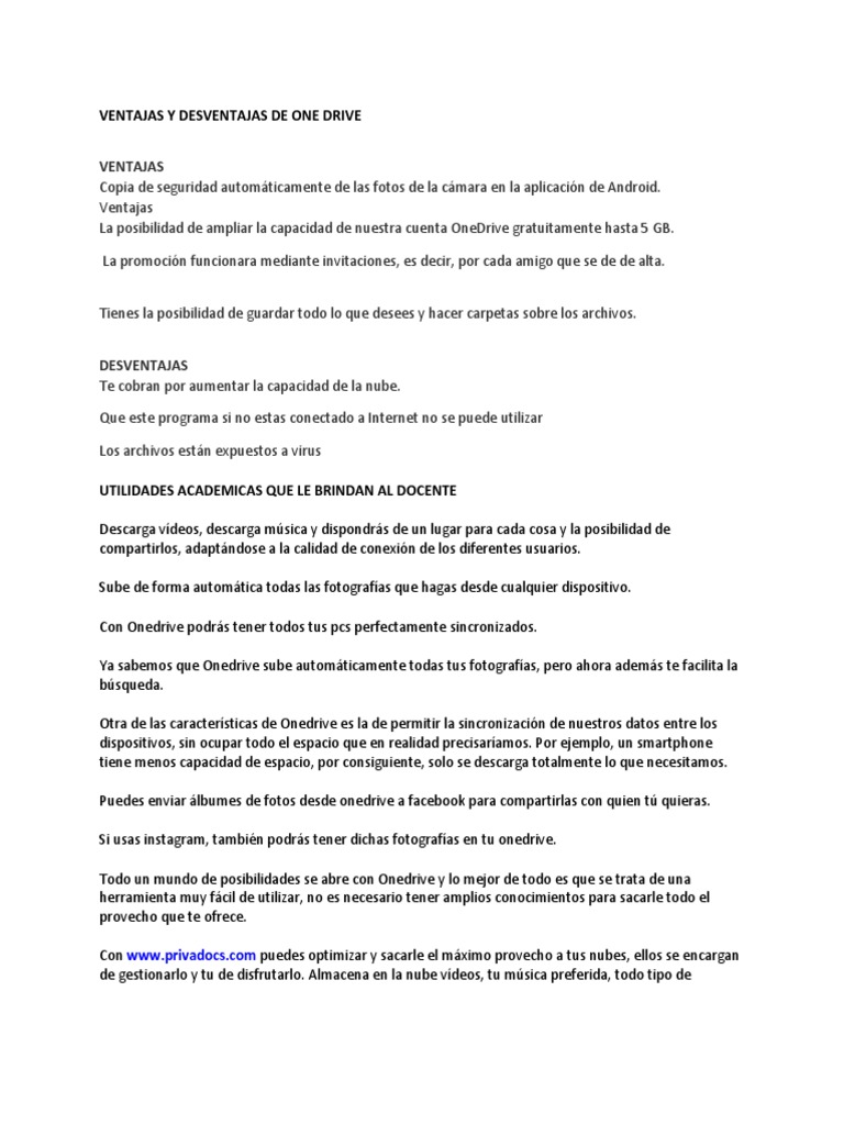 Ventajas y Desventajas de One Drive | PDF