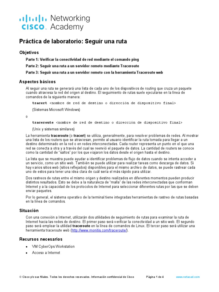 4.1.1.7 Lab - Tracing A Route | Descargar gratis PDF | Enrutador (Computación) | Protocolos de ...