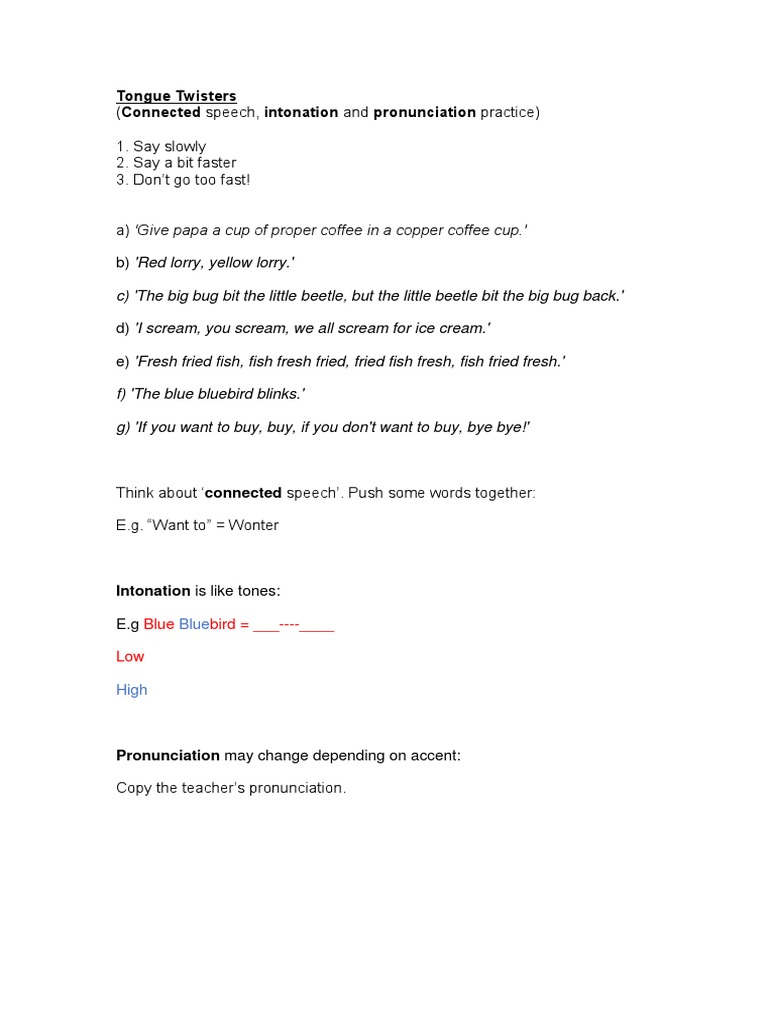 Tongue Twisters for Speech Practice | PDF | Language Arts & Discipline
