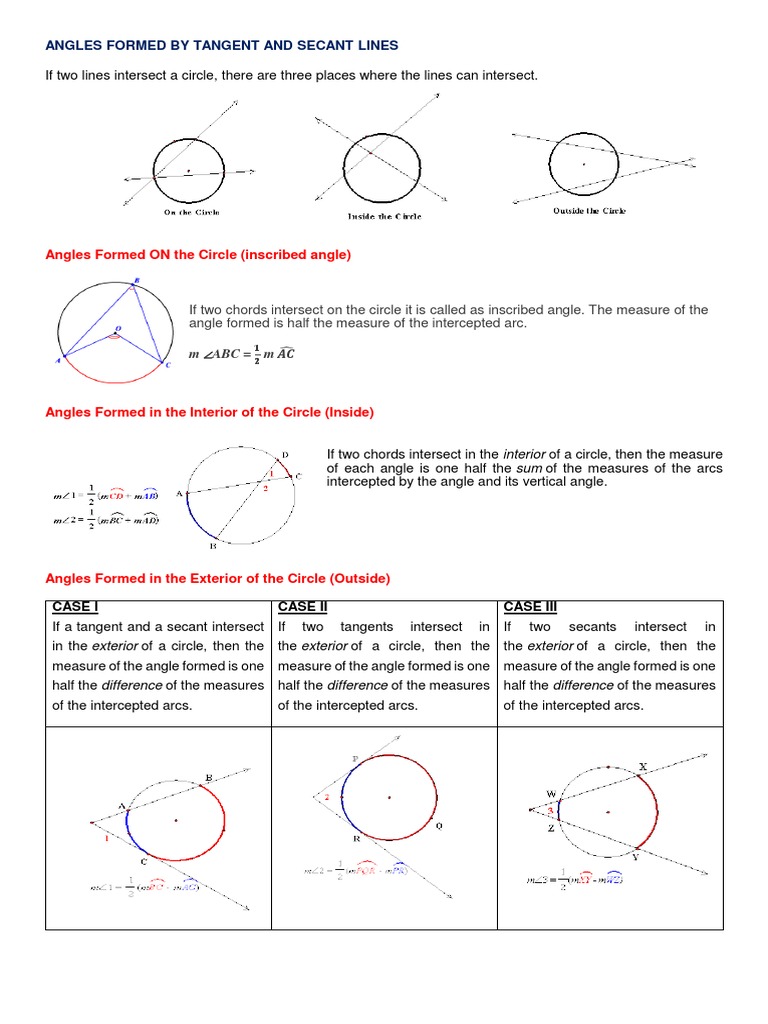 Tangent and Secant Angle Theorems | PDF