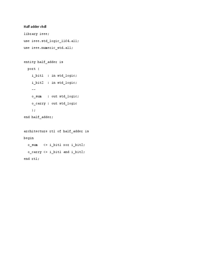 VHDL Half Adder Code | PDF