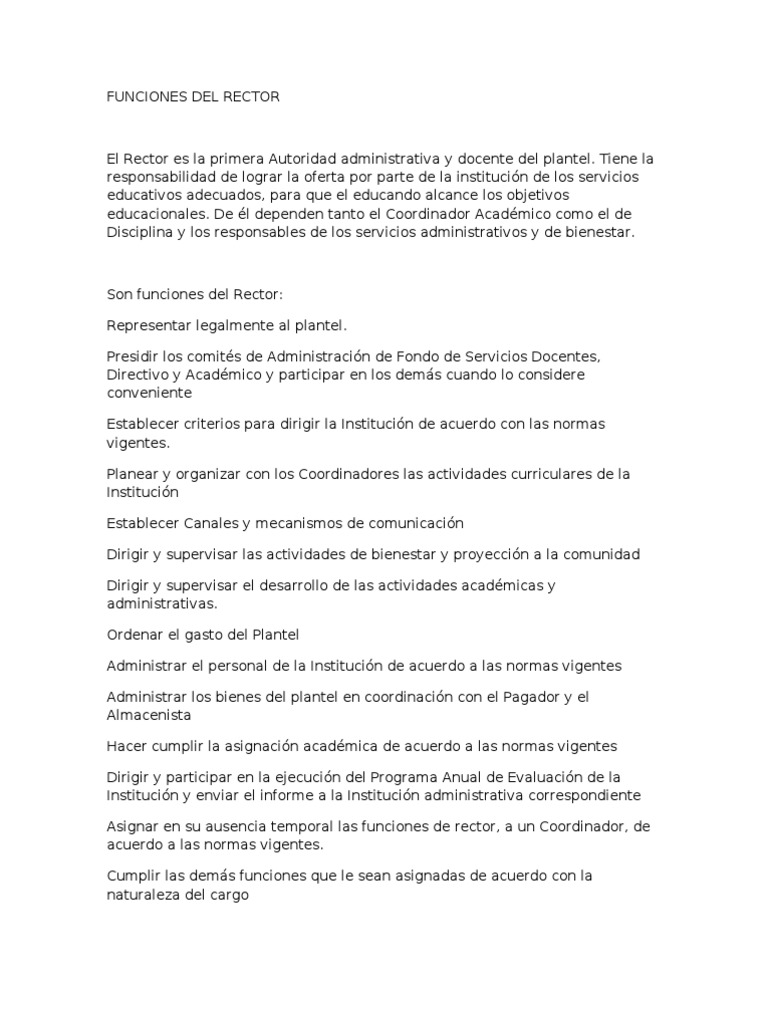 Funciones Del Rector | PDF | Evaluación | Planificación