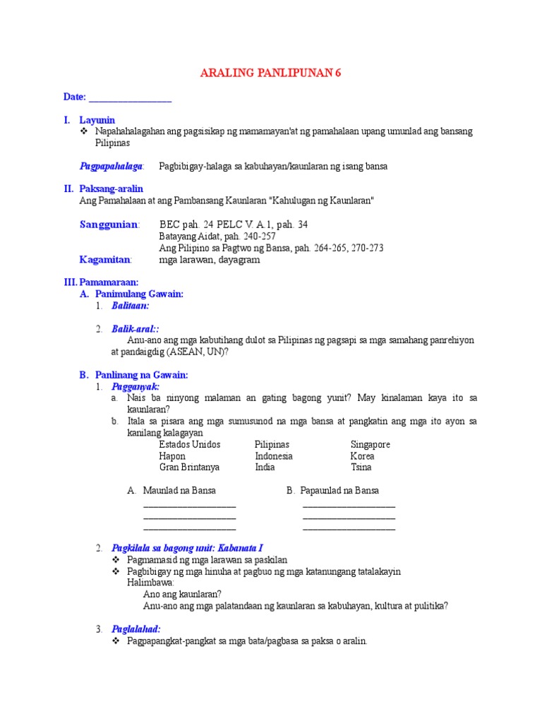 Grade 6 Q4 DLP Araling Panlipunan | PDF