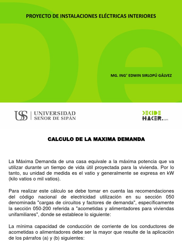 Calculo de la maxima demanda | Energia electrica | Corriente eléctrica