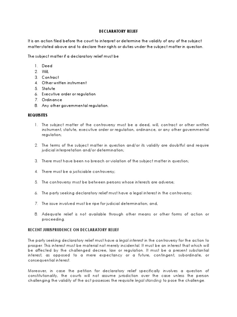 Declaratory Relief | PDF | Declaratory Judgment | Standing (Law)