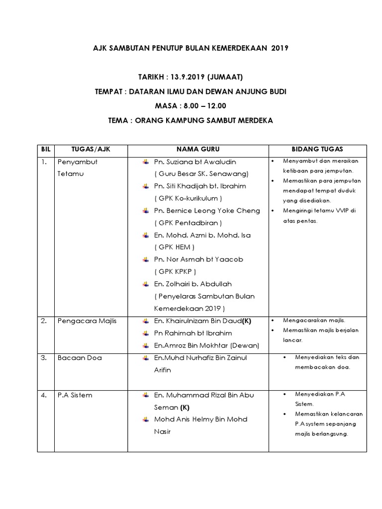 AJK Penutupan Merdeka 2019 | PDF