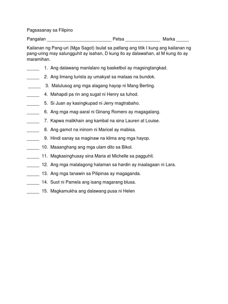 Pandiwa Test Sample | PDF