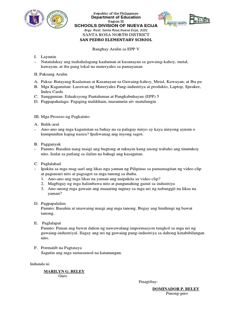 Banghay Aralin Sa EPP V 2nd Quarter | PDF