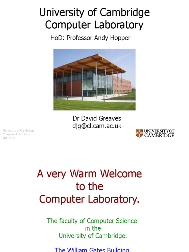 University of Cambridge Computer Laboratory: Hod: Professor Andy Hopper ...