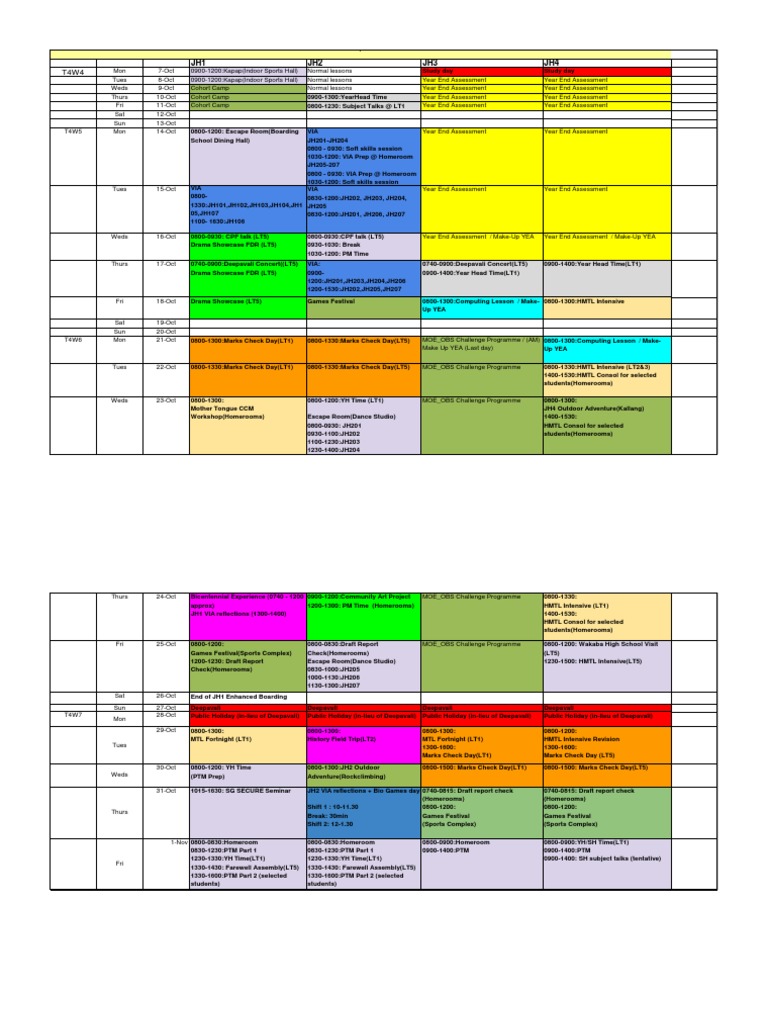JH1 Weekly Schedule and Events | PDF | Schools | Educational Institutions