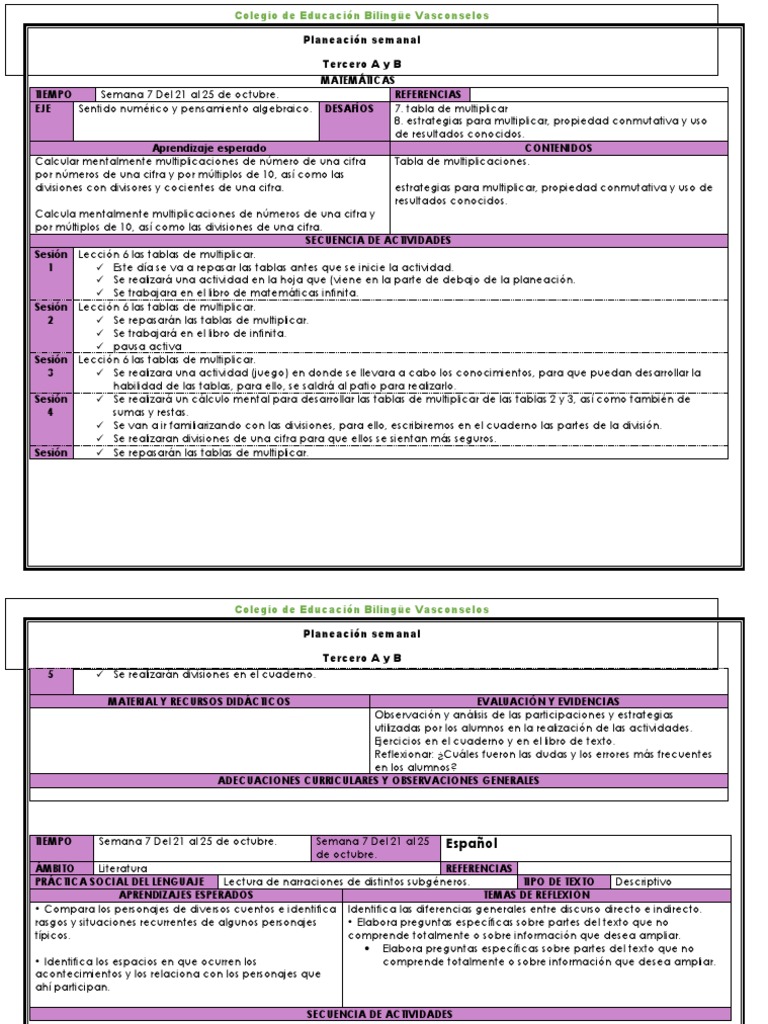 Plan Semana 7 | PDF | Multiplicación | México