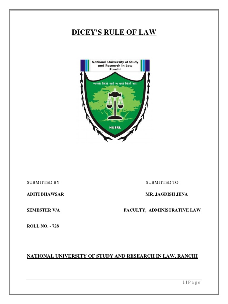 Dicey'S Rule of Law: National University of Study and Research in Law ...