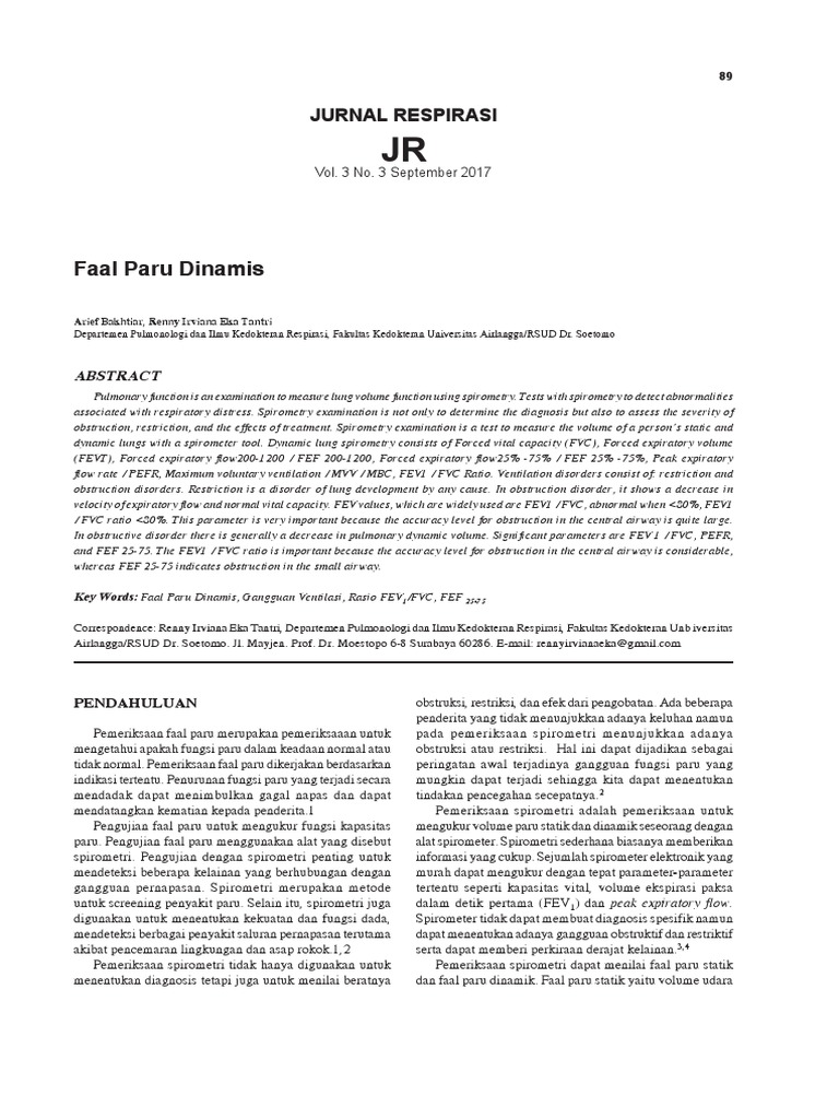 Faal Paru Dinamis: Jurnal Respirasi | PDF | Pengujian | Respirasi