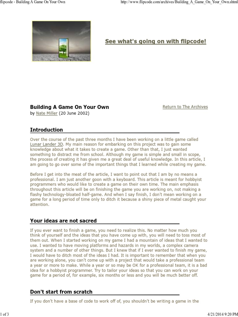 Flipcode Building A Game On Your Own Pdf Computing And