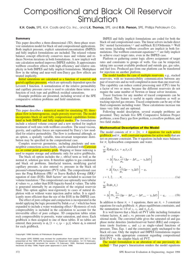 Compositional and Black Oil Reservoir Simulation | PDF | Matrix ...