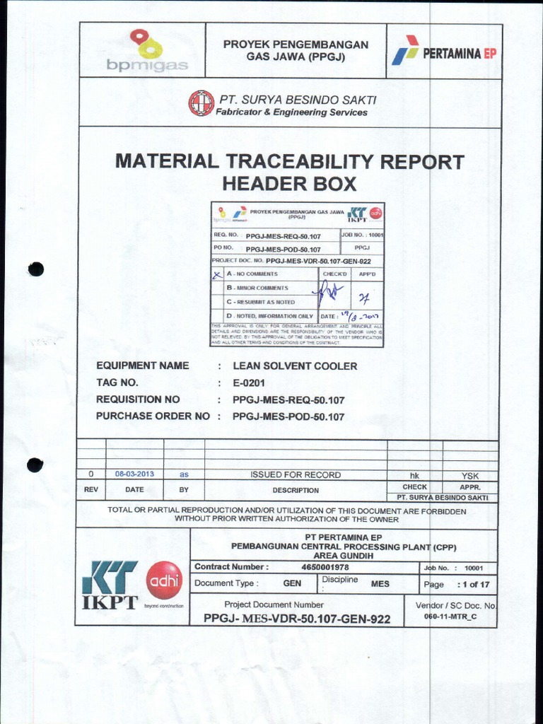 Material Traceability Report PDF | PDF