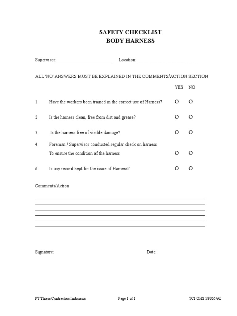 Safety Checklist - Body Harness | PDF